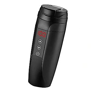 SEADEAR Car Heated Mug, Stainless Steel Insulated Mug Electric Smart Coffee Mug Electric Mug Car LCD Electric Display Water Mug 12V/24V Travel Thermos Water Heater Thermos for Coffee Tea Milk Black