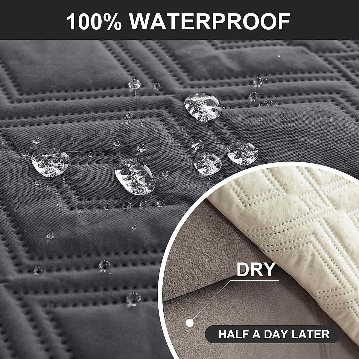 Genina Waterproof Couch Cover for Reclining Couch 3 Seat Recliner Sofa Covers, Non-Slip Recliner Couch Cover Furniture Protector with Elastic Straps for Pets, Dogs (Dark Gray, Recliner Sofa)