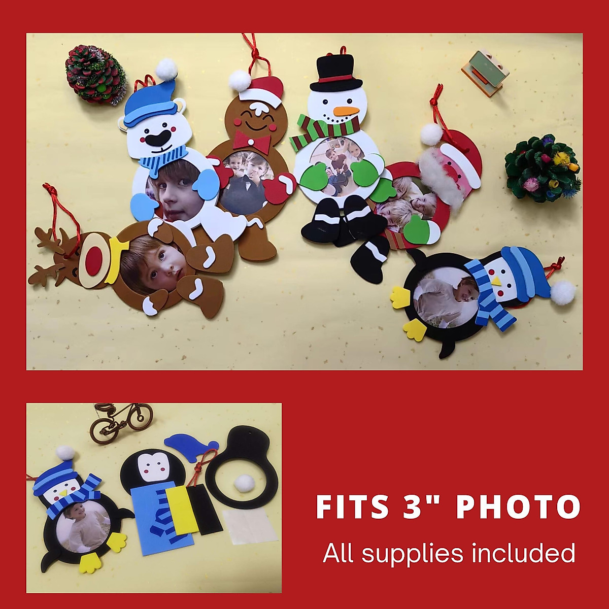 4E's Novelty Foam Kids Christmas Picture Frame Ornament Craft (12 Pack) Bulk Christmas Crafts for Kids Ages 4-8, 8-12 & Toddlers DIY Party Acitvity