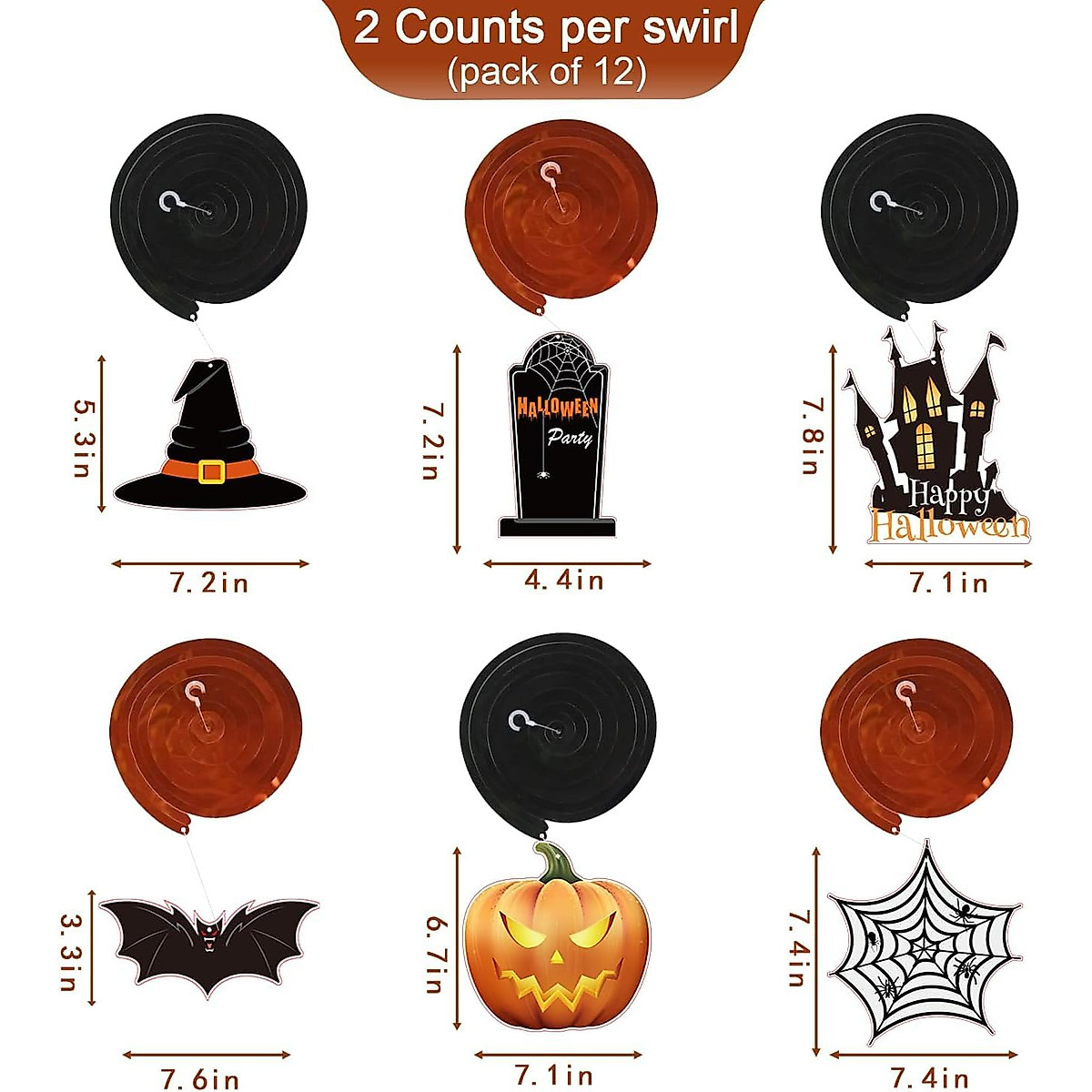 Halloween Hanging Swirl Ceiling Decorations - 24 Pcs Hanging Streamers Halloween Ceiling Decor with Ghost Pumpkin Spider Skull for Home Halloween Party Supplies