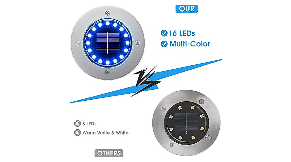 Bright 16-LED Multi-Color Solar Ground Lights for Outdoors