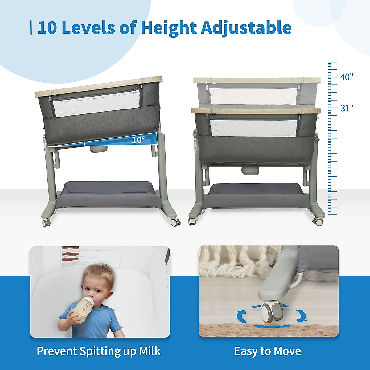 DEYGIA Rocking Baby Bassinet, Electric Bassinet Bedside Sleeper with Wheels and Comfy Mattress, 3 in 1 Electric Bedside Crib, 10 Heights Adjustable, Smart Co Sleeper with Large Storage Basket