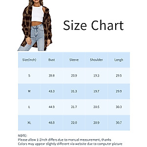 Bozanly Button Down Mid Long Plaid Flannel Shirts for Women Lapel Long Sleeve Loose Check Jacket Shacket(0635-Brown-M)