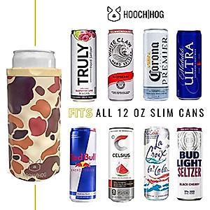 Hooch|Hog Old School Camo Slim Can Cooler for 12 oz. Skinny Cans + Old School Camo Floating Drink Holder