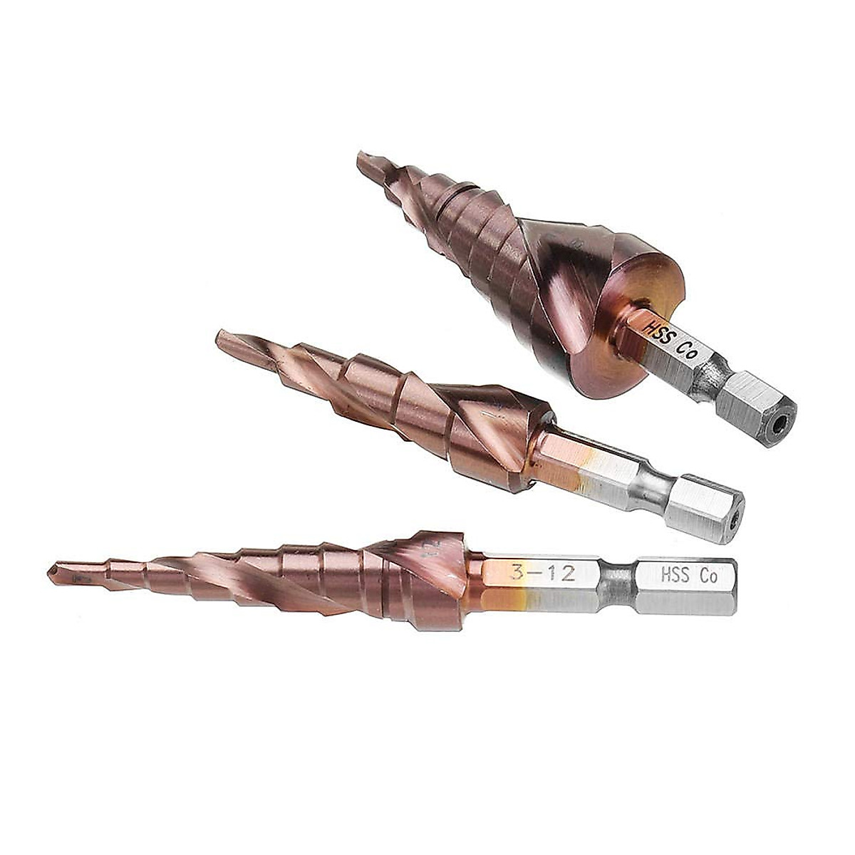 3pcs M35 Cobalt Step Drill Bit 3-12/4-12/4-20mm Step Drill Cutter 1/4 Inch Hex Shank