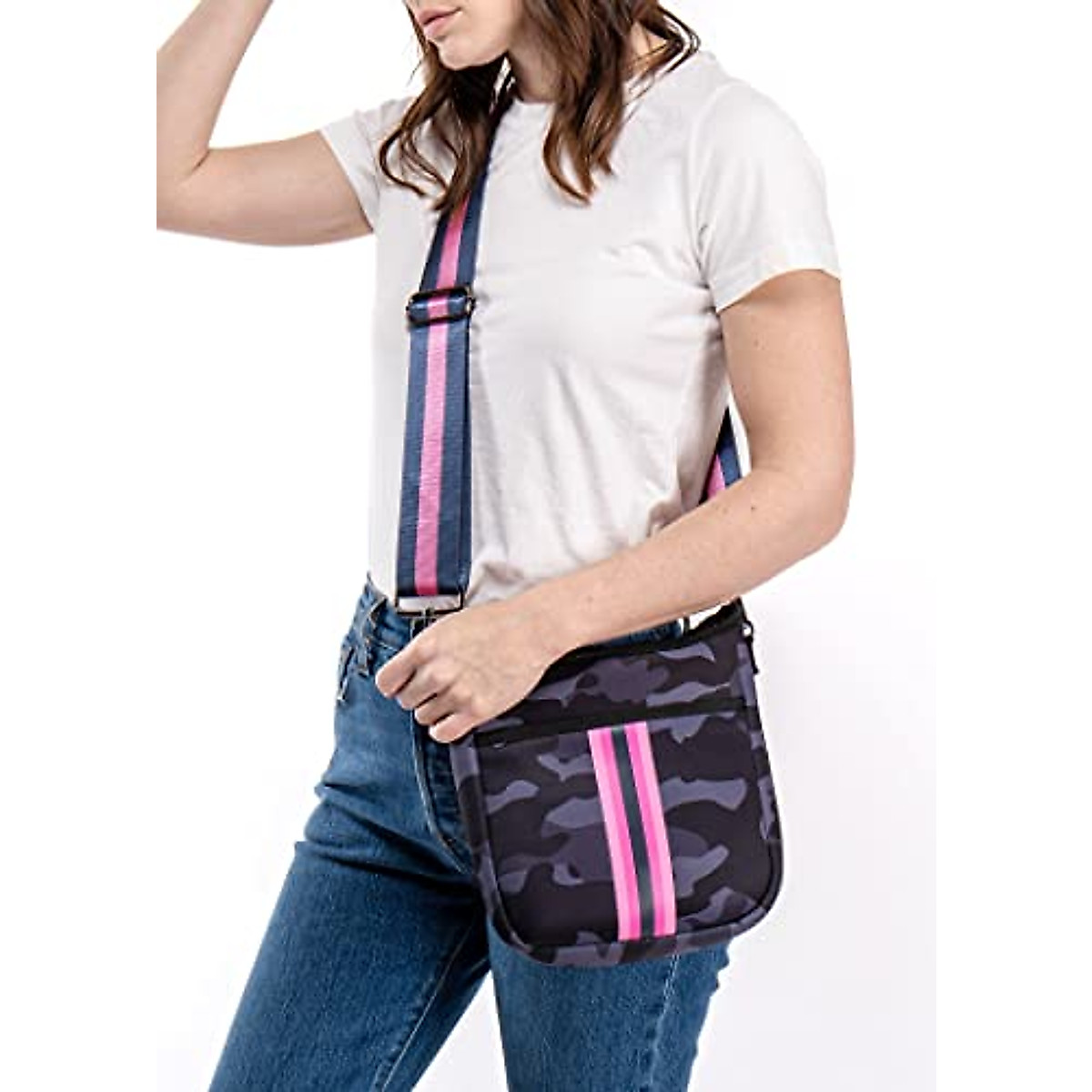 Haute Shore - Jeri Epic Crossbody Tote Blue Camo W/Pink Blue Stripe