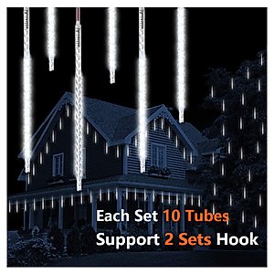 Vikdio Christmas Lights Outdoor, Meteor Shower Lights 50cm 10 Spiral Tubes 540 LEDs 3.15m Lit Length, Waterproof Snowfall Icicle Lights for Outdoor Xmas Decoration Party Tree Window (White)
