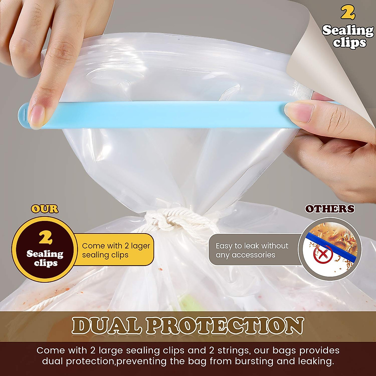 Brining Bag, 26"×22", 2 Pack, Extra Large Turkey Brine Bag with 2 Strings and 2 Larger Clips, Thickened materials, Double Track Zippers Brine Bags, Brining Bags for Turkey, Ham, Beef, Marinade