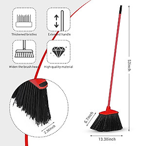 WILLBOND 20 Pcs Heavy Duty Broom Outdoor Indoor Commercial Angle Brooms Bulk for Courtyard Garage Lobby Mall Market Floor Home Kitchen Room Office Pet Hair Rubbish 54 Inch (Red)