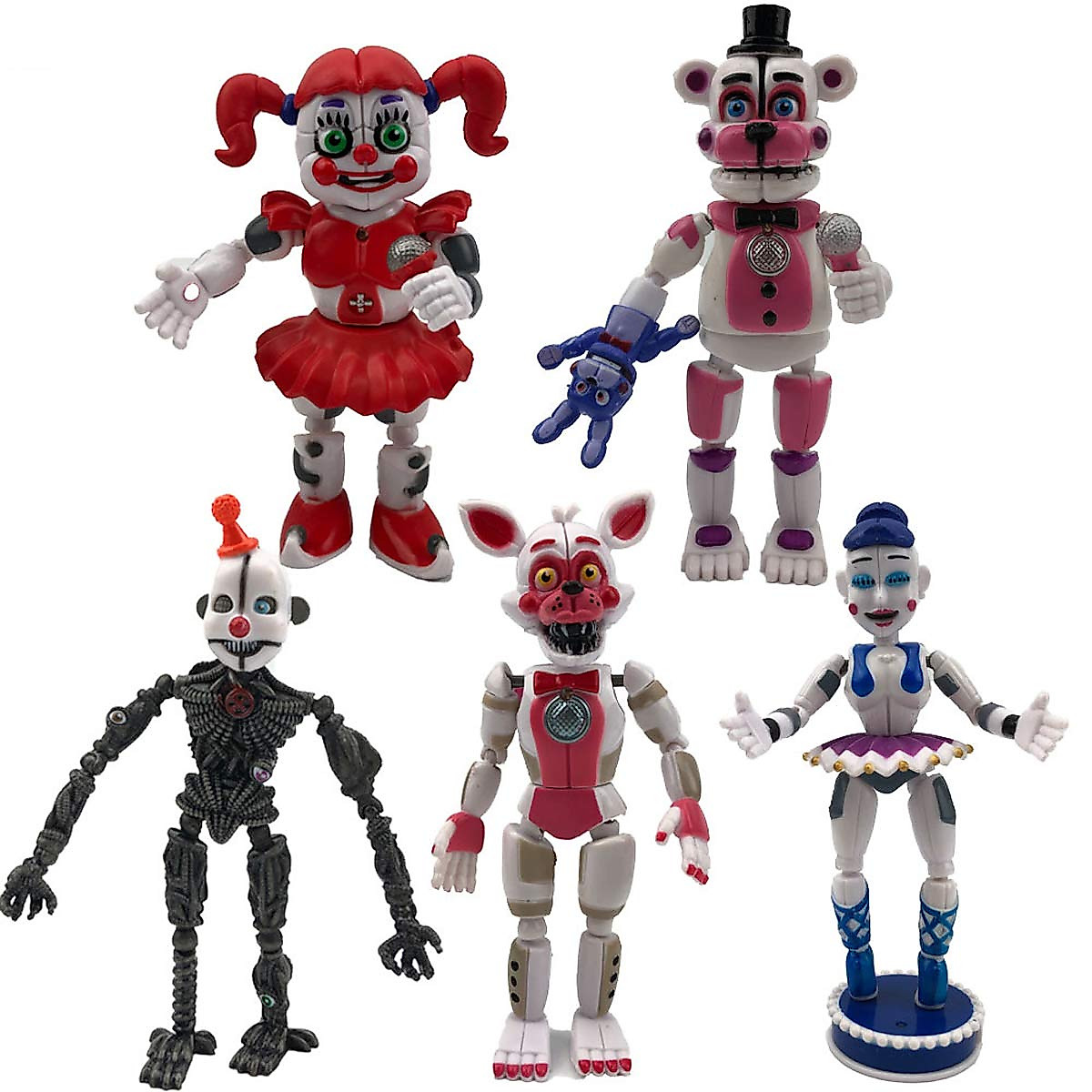 MATECam New Inspired 5PCS/Set FNAF Sister Location Figures FigFuntime Freddy, Circus Baby, Enard, Belora, Funtime Foxy Horror Doll Lightening Action Figures Toys