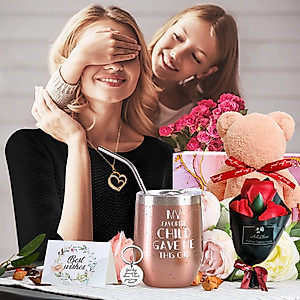 JETIKON Christmas Birthday Gifts for Mom Women My Favorite Child Gave Me This Wine Tumbler Necklace Sock Basket Best Grandma Gifts from Daughter Son Mother’s Day Gifts Boxes 12 Pack