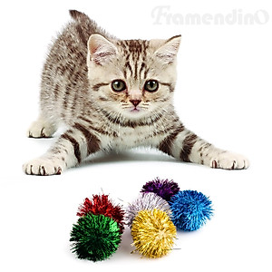 Framendino, 12 Pack 2 Inch Glitter Tinsel Sparkle Fuzzy Balls Pom Poms Ball for DIY Craft Decorations