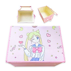 BelugaDesign Moon Large Bin Organizer | Big Storage Foldable Basket | Pink White Pastel Sailor Anime Cute Kawaii Cardboard | Collapsible Box for Office, Desk (Wink, Hearts)