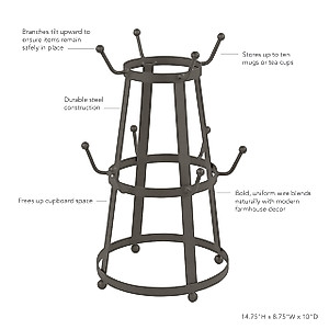 Spectrum Diversified Stripe 10 Holder Bold Countertop Tree, Mug & Teacup Rack Bar & Kitchen, Coffee Corner Cup Storage, Industrial Gray