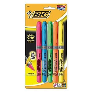 BIC Brite Liner Grip Highlighter, Chisel Tip, Assorted Colors, 5-Count