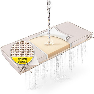 SUNROX DryFast Foam Outdoor Bench Cushion with DryMesh Drainage, All-Weather FadeShield Water Resistant Patio Furniture Cushions, Ultra Durable Low Maintenance Bench Seat Pads 45"x18" Cream