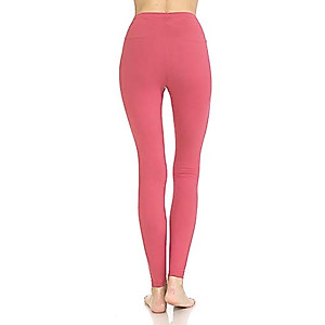 Leggings Depot HLD ActiveFlex 1" Waistband High Waisted Solid Leggings for Women (Full Length, Coral, XL)
