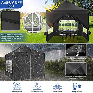 Tooluck 10x10 Pop up Canopy Commercial Heavy Duty Canopy Tent with 4 sidewalls Easy Up Outdoor Party Tent Instant Canopy All Season Windproof & Waterproof Gazebo with Roller Bag,Black(Frame Thickened)