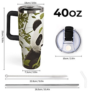 YTLKGFP 40 Oz Large Capacity Car Cup Panda Tumbler with Handle (Black) Straw Lid Insulated Stainless Steel Water Bottle Travel Mug Leak-proof Car Cup Keeps Cold Or Hot