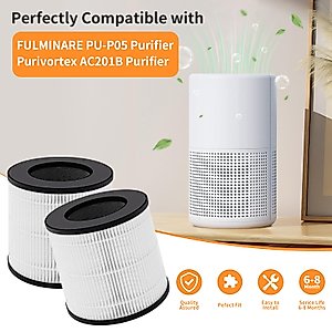 Breabetter PU-P05/AC201B True HEPA Replacement Filter Compatible with FULMINARE PU-P05 Purifier and Purivortex AC201B Purifier, 3-in-1 H13 True HEPA Filters（1-Pack）