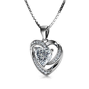DEPHINI - White Heart Necklace - 925 Sterling Silver - Branded CZ Crystal Pendant Birthstone - Fine Jewellery Love - 18" Premium Rhodium Plated Silver Chain - Cubic Zirconia - Gifts for Women