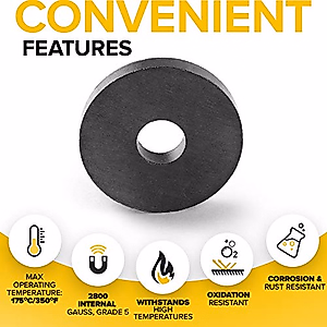 Ferrite Ring Magnets with Holes - 1.2 Inch (31mm) Round Disc Donut Magnets - Circle Hole Magnets - Perfect Ceramic Circular Magnets for Crafts and DIY