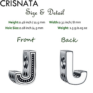 Letter J Charms, Initial J Alphabet Beads in Vintage 925 Sterling Silver, fits Pandora Women Charm Bracelet, Gift for Birthday/Children/Friends