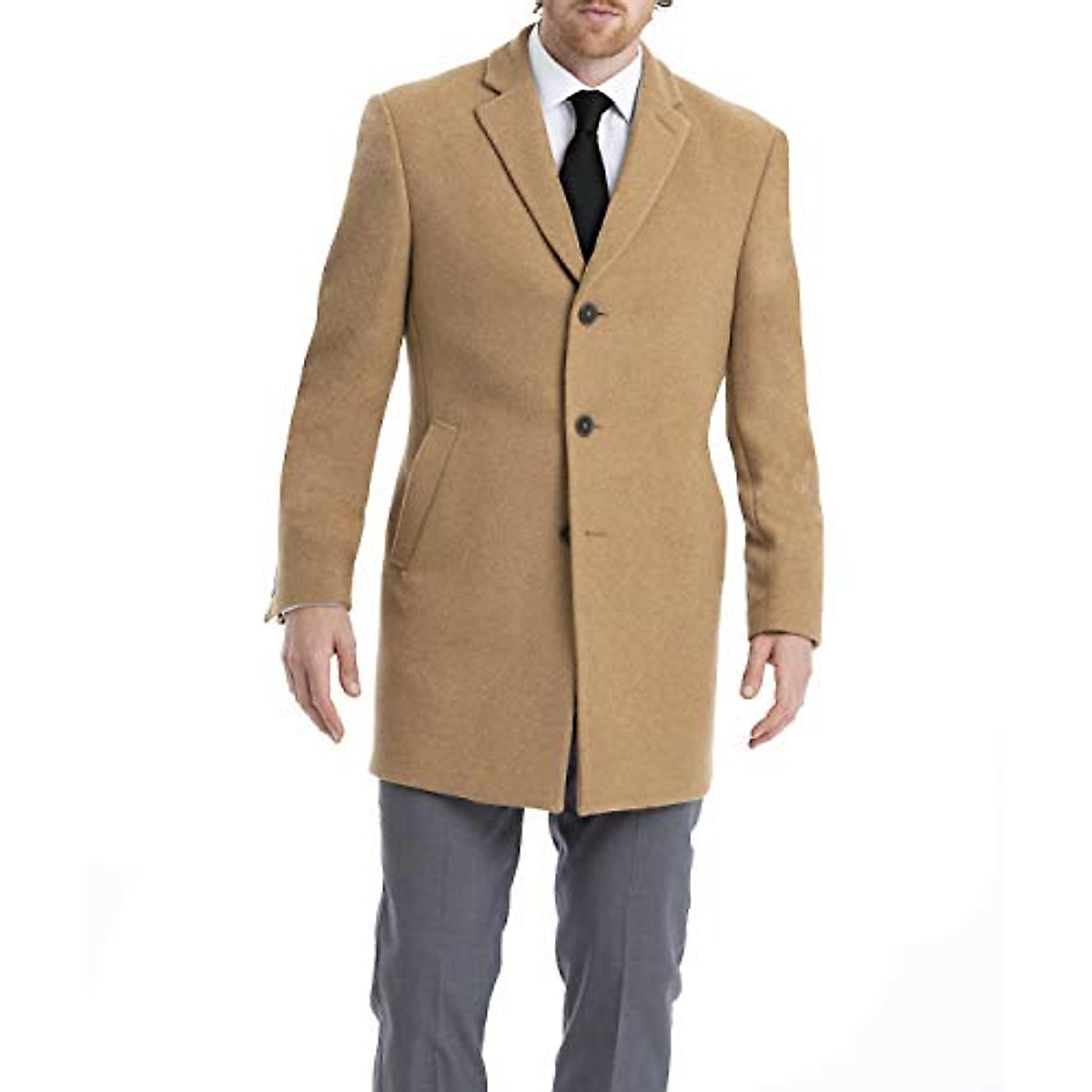 Calvin Klein Men's Slim Fit Wool Blend Overcoat Jacket, Camel, 50L