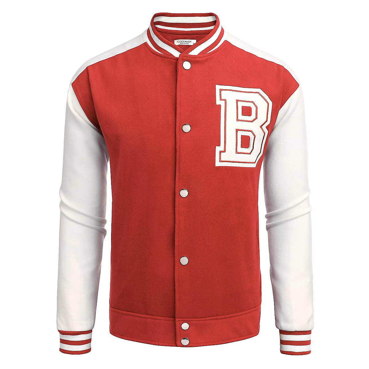 COOFANDY Men Varsity Jackets High School Letterman Jacket Wool Bomber Jacket Casual Jacket Red