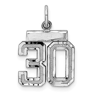 Solid 925 Sterling Silver Small Number # 30 Charm Pendant - 20mm x 14mm
