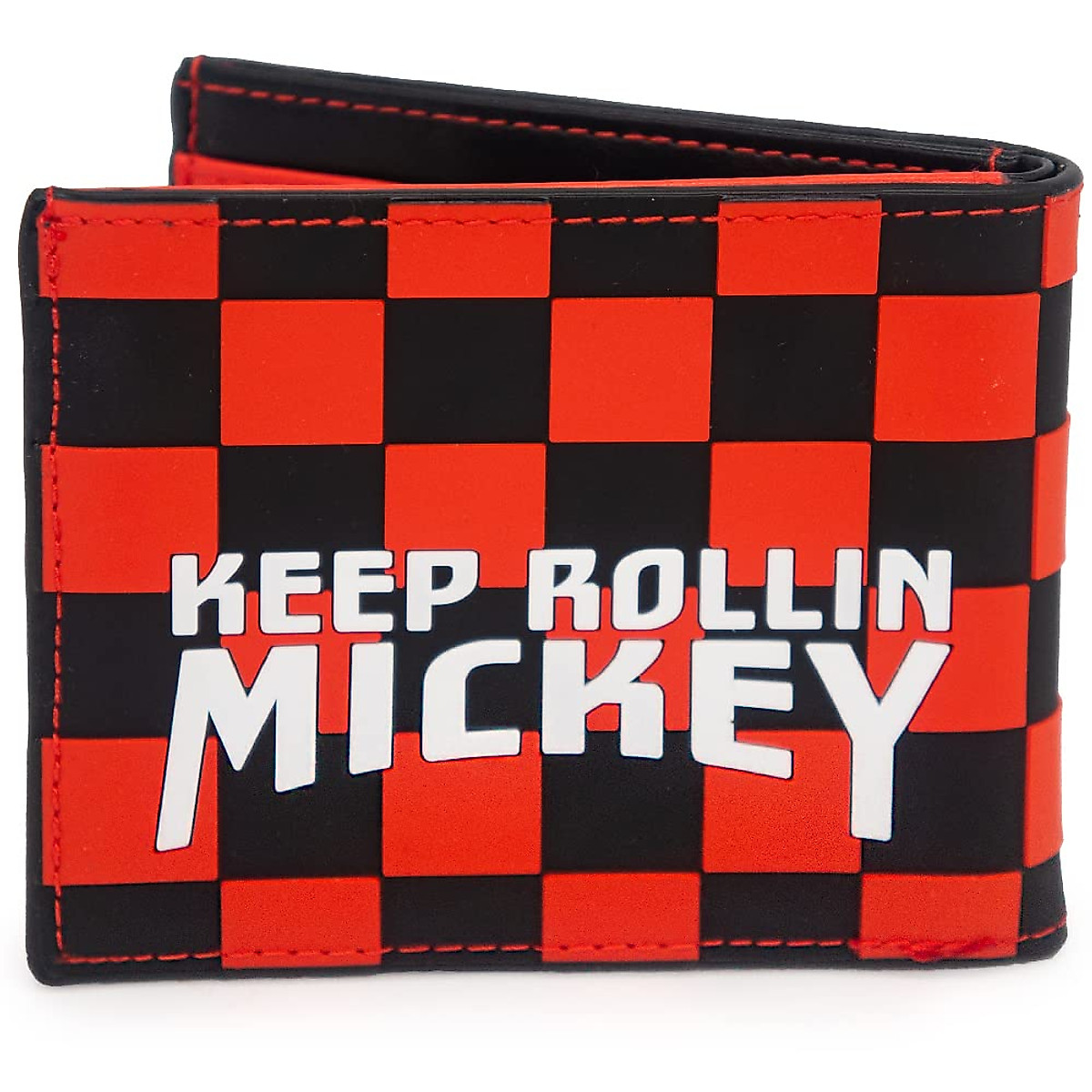 Buckle-Down Disney Wallet Bifold Rubber Mickey Mouse Checkered Keep Rollin Mickey