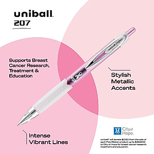 Uni-ball 207 Pink Ribbon Retractable Gel Pens, 0.7mm Medium Gel Pen 12 Pack, Black Ink Pens, Colored Pens, Fine Point Smooth Writing Pens, Office Supplies Similar to Black Pens & Ballpoint Pens
