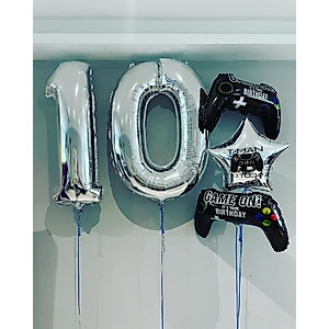 40 Inch Silver 10 Number Balloons Giant Jumbo Huge 10 Foil Mylar Helium Number Digital Balloons Silver Birthday Mylar Digital Balloons 10th Birthday Anniversary Events Party Decorations Supplies