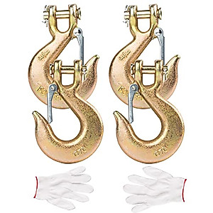 Clevis Slip Hook 3/8" - Forged G70 Steel Chain Hook with Safety Latch 18,000 Lb Capacity for Rigging Deck Hauler Receiver Hitches Trailer Wrecker Truck (4 Pack)