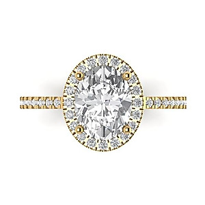 Clara Pucci 4.85 ct Oval Cut Genuine Lab Grown Diamond VS1-VS2 J-K 14K Yellow Halo Gold Bridal Wedding Engagement Designer Ring size 6.5