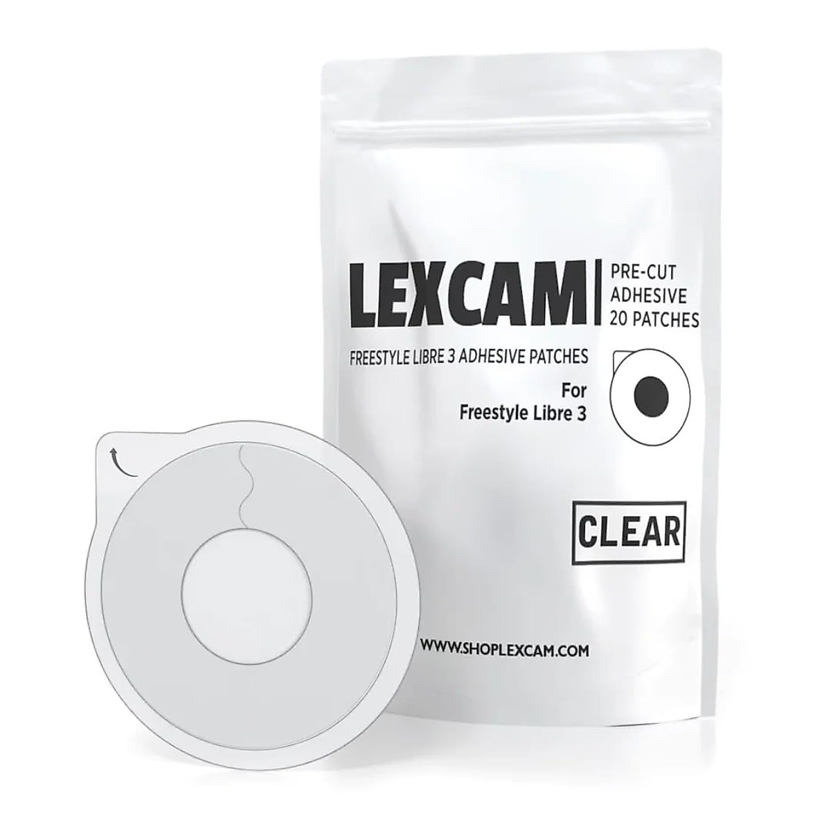 Lexcam Adhesive Freestyle Libre 3 Only Sensor Covers – Pack of 20 Patches, Waterproof, Transparent Cover w/Hole in Middle for Continuous Glucose Monitoring Device, Sensor is NOT Included