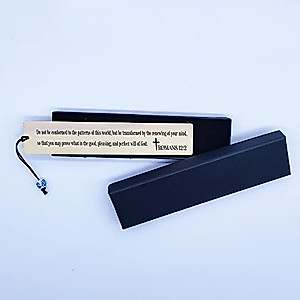 Unique Gifts Bookmark for Bible, Handmade Natural Wood Bookmarks with Tassel, Wooden Handmade Bookmarks Carving Gift Box Set Students, Men and Women(Romans12:2)