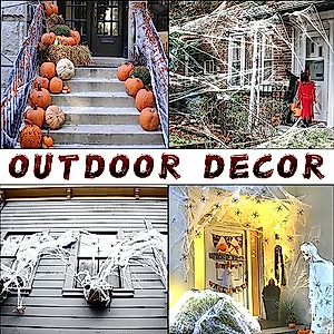 Xgunion Halloween Decorations 1200 Sqft Spider Webs Decorations Halloween Spider Web with 100 Extra Fake Spiders Super Stretchy Spider Webs for Halloween Decor Indoor and Outdoor Party Supplies