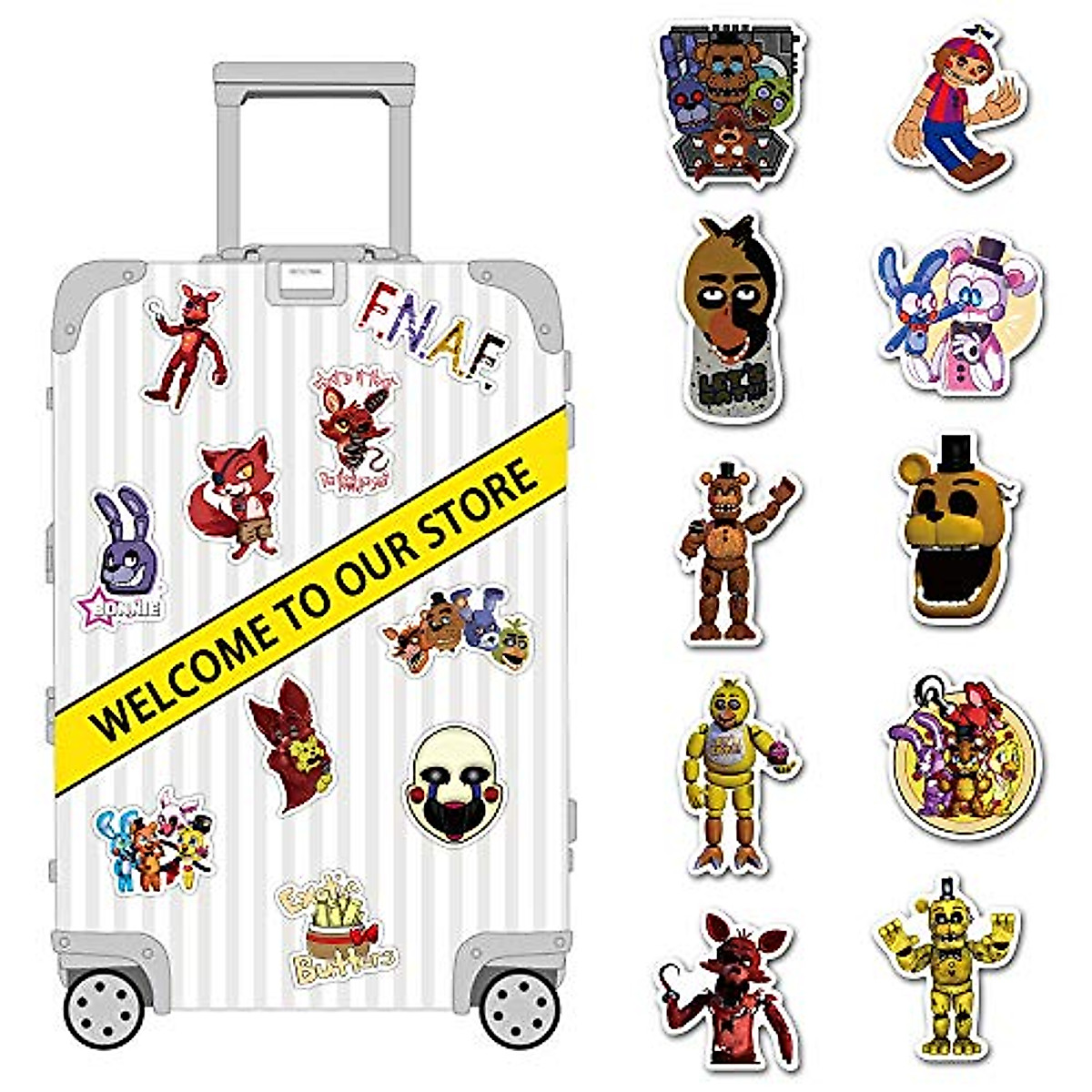 Five Nights at Freddy's Stickers 50 Pack Waterproof Stickers Laptop Bumper Skateboard Water Bottles Computer Terror Game Stickers