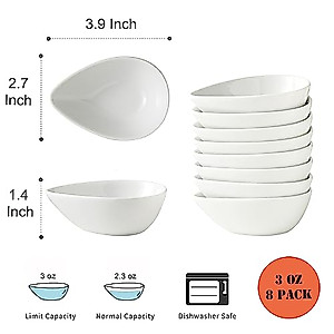 Miamolo 8 Pack Dipping Sauce Bowls, 3 Oz Ceramic Soy Sauce Dish Dip Bowls Water Drop Shape, Small Bowls for Side Dishes, Sushi, Ice Cream, Appetizer, BBQ, Party