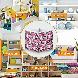 Mushrooms on Crazy Leopard Background Cube Storage Bin, Collapsible Storage Box Bins with Cubes, Foldable Fabric Baskets Bins for Shelf,Closet Cabinet,Home Organization, 11.02 x 11.02 x 11.02 inch