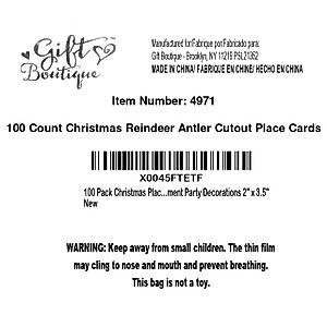 100 Pack Christmas Place Cards Holiday Seating Name Card Die Cut Xmas Reindeer Antlers Table Setting Folded Paper Tent Cards for Winter Dinner Wedding Tables Placement Party Decorations 2" x 3.5"