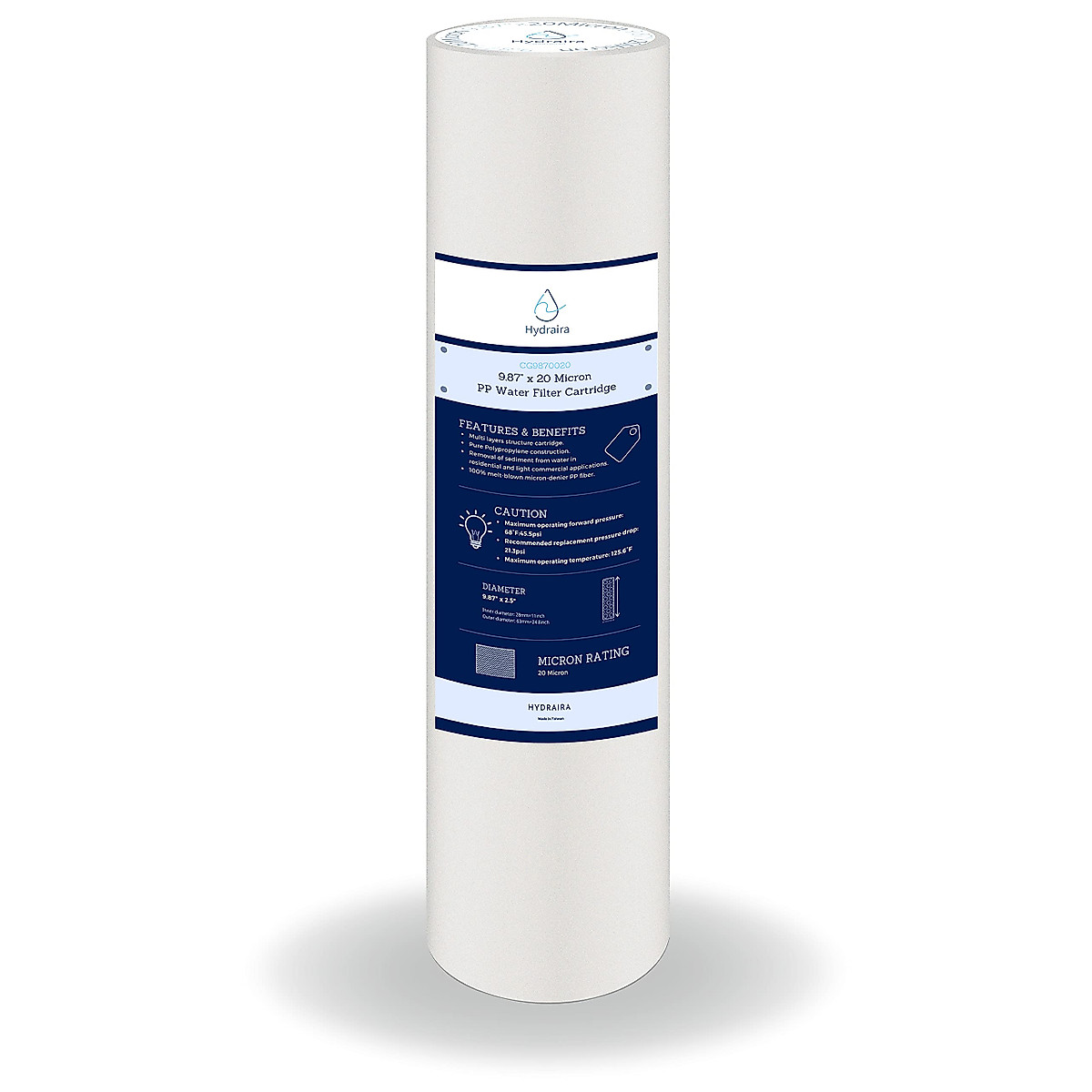 Hydraira 4-Pack 20 Micron 9.87” x 2.5” Sediment Water Filter Replacement Cartridge for Any Standard RO unit | Whole House RO System | Whole House Sediment Filtration CG9870020