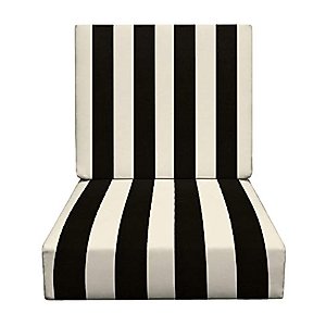 RSH DECOR: Deep Seating Foam Cushion Set | 24” x 24” Seat | All-Weather Spun Fabric | Water and Fade-Resistant | Outdoor Chair Cushion Set for Patio Furniture | Black & White Stripe