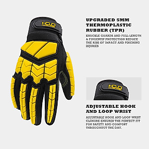 Anti Vibration Work Gloves Men,TPR Impact Protection Gloves,SBR Fingers & Palm Padded Safety Impact Reducing Mechanic Gloves (Medium, Yellow)