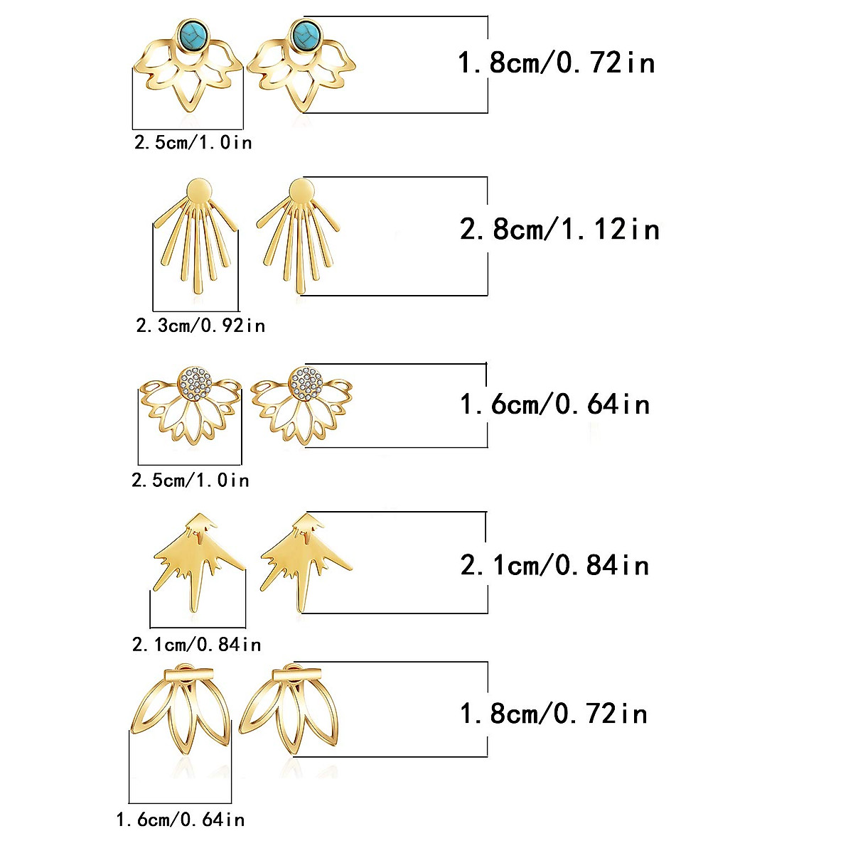 18 Pairs Multiple Dainty Lotus Flower Ear Jacket Earrings-Minimalism CZ Bar Turquoise Studs-White Rose Gold Plated Statement Chic Fashion Stud Earring Set New Year Christmas Gift for Teens Girl Women