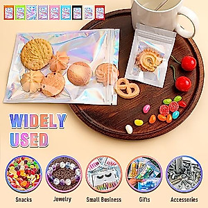 FITIMOR Smell Proof Bag, 100 PCS Mylar Bags, Holographic Bags with Sealing Strip, Resealable Bags for Small Business, Candy, Gift, Packaging Bags for Earring, Nails, Lash, Jewelry (2.4x3.9 Inch)