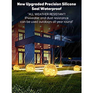 Garden Solar Ball Lights Outdoor Waterproof, 50 LED Cracked Glass Globe Solar Power Ground Lights for Path Yard Patio Lawn, Christmas Decoration Landscape Warm White(2 Pack 4.7'')