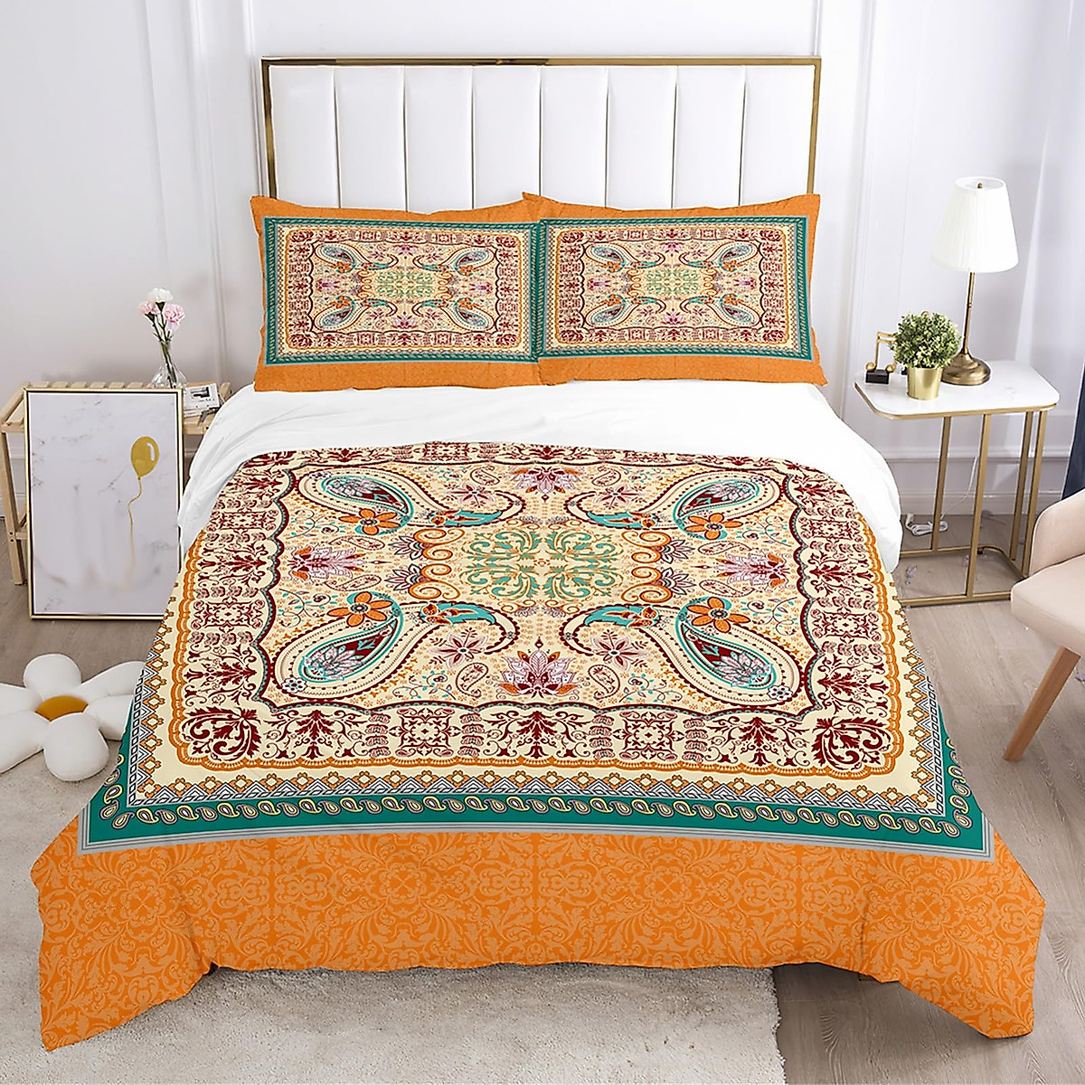 Microfiber Duvet Cover Set, Floral Texture Print Bedding Set Soft Breathable Quilt Cover with 1/2 Pillowcase, Luxury Home Decorations for Gift(US King 104"x90")