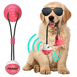 Dog Toys for Aggressive Chewer Dog Ball with Suction Cup Training IQ and Interactive Food Treat, Chewers Dog Toothbrush Interactive Ropes Toy Pet Teeth Cleaning Food Grade Non-Toxic Dental Pet Toy